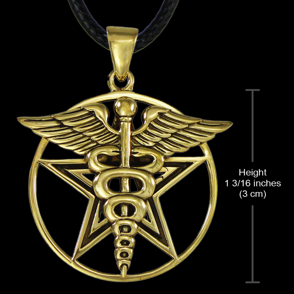 Bronze Caduceus Pentacle Pendant Necklace Jewelry Medical Pentagram | eBay