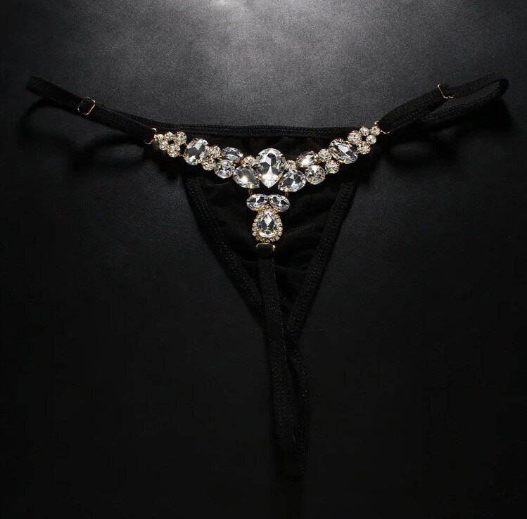 Women Rhinestone Thong G-strings Floral Droplet Metal Low wiast Body ...