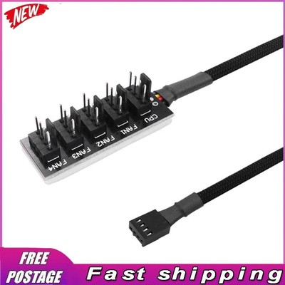 1 to 5 PWM Fan Hub Adapter 4-Pin Sleeved Power Cable for CPU Cooler PC ...