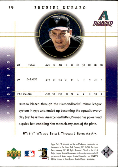 2000 SP Authentic Erubiel Durazo 59 Arizona Diamondbacks | eBay