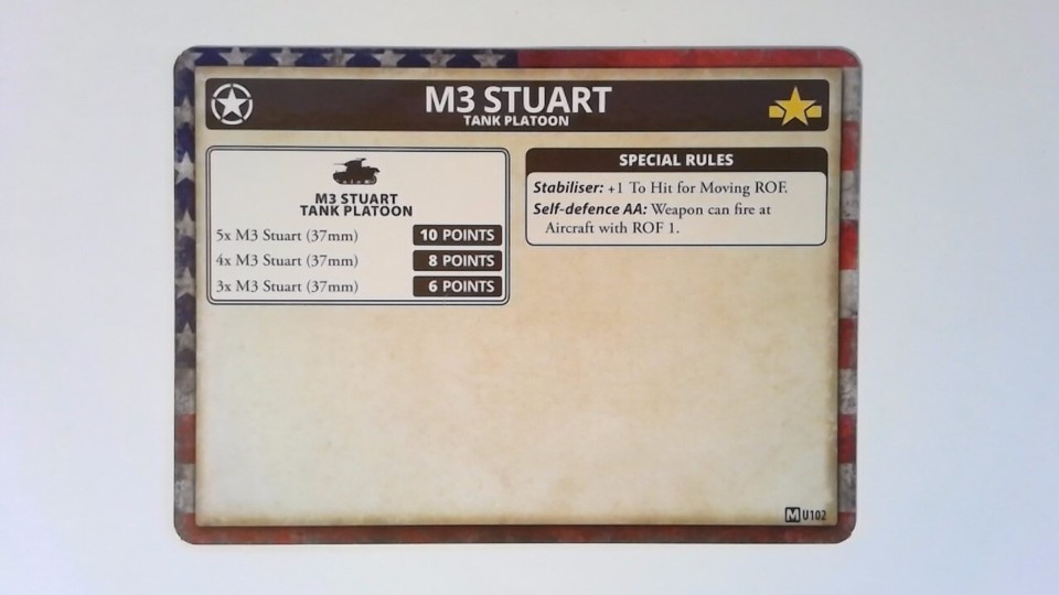 Flames Of War Replacement Card M3 Stuart Tank Platoon u102 | eBay