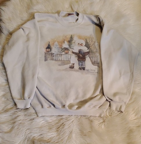 Hanes Snowman Christmas Manger Scene white Sweatshirt Womens Size ...