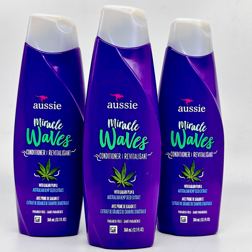 Aussie Miracle Waves Anti-Frizz Hemp Paraben-Free Conditioner 3PK x 12. ...