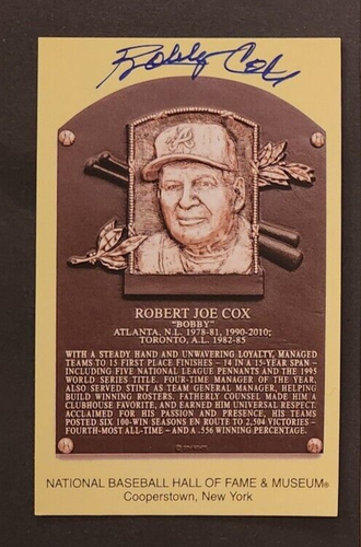 BOBBY COX Autographed Signed Gold Hall of Fame Plaque Postcard | eBay