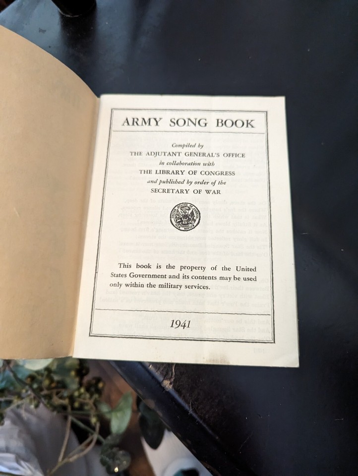 VTG 1941 World War II Era Army Song Book - Adjutant General's Office 4. ...