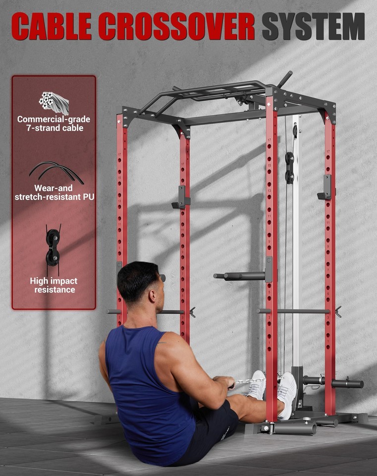 Power Cage Squat Rack 1200lbs Capacity Weight Cage Training with Pulley ...