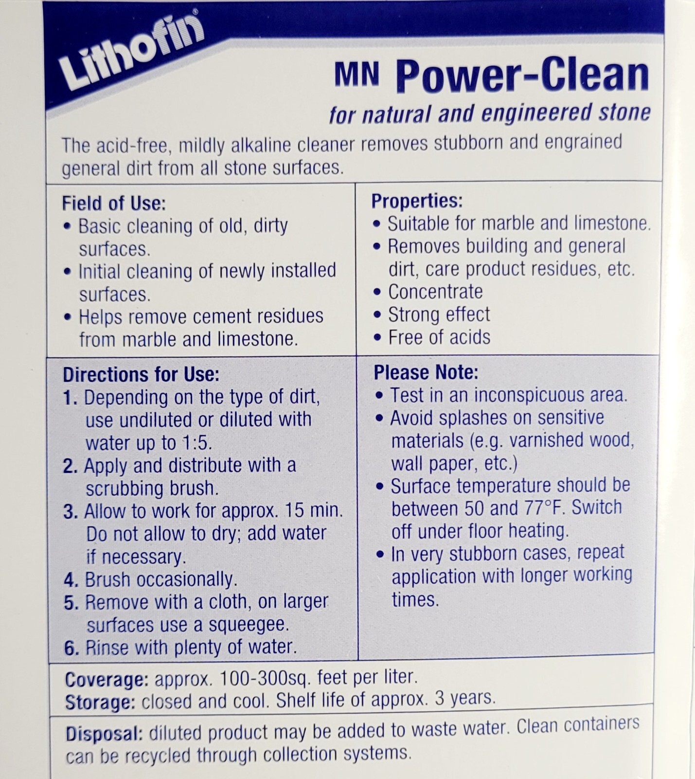 Lithofin MN Power Clean for ALL Natural and Engineered Stone 5 L | eBay