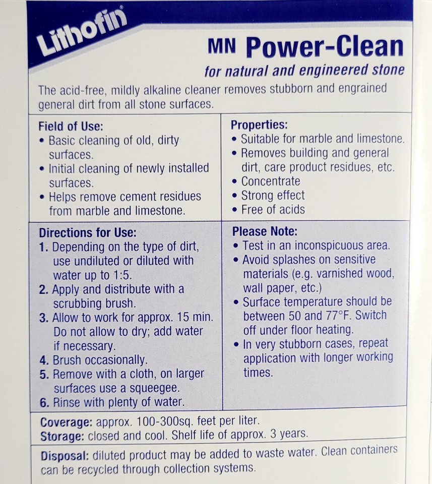 Lithofin MN Power Clean for ALL Natural and Engineered Stone 5 L | eBay
