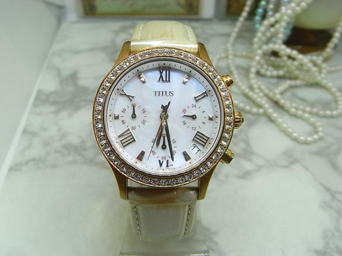 Titus Analog Quartz Women Chronograph Bezel Stone Ladies Watch Vintage ...