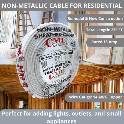 250 FT Non-Metallic NM-B Residential Electrical Wire CME Copper Cable ...
