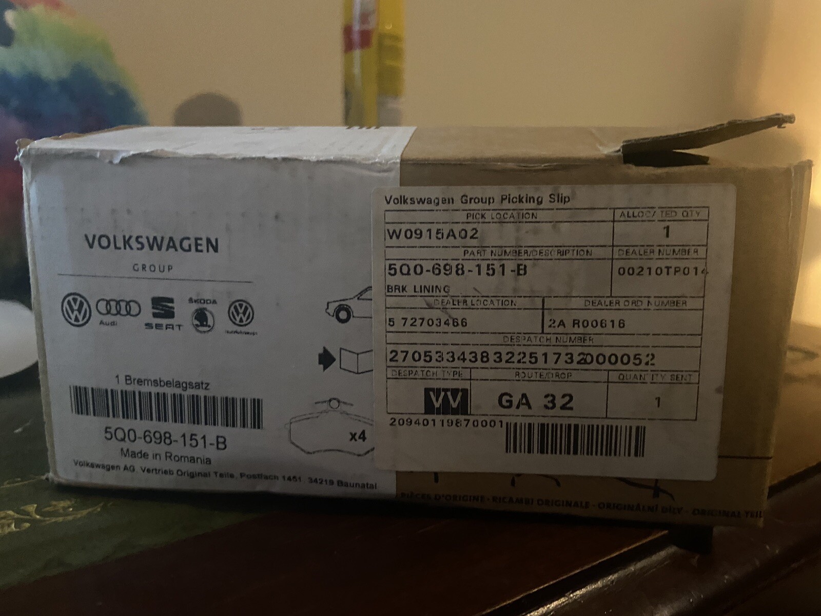 Volkswagen Golf 5g Mk7 Front Brake Pads Set 5Q0698151B Genuine for sale ...
