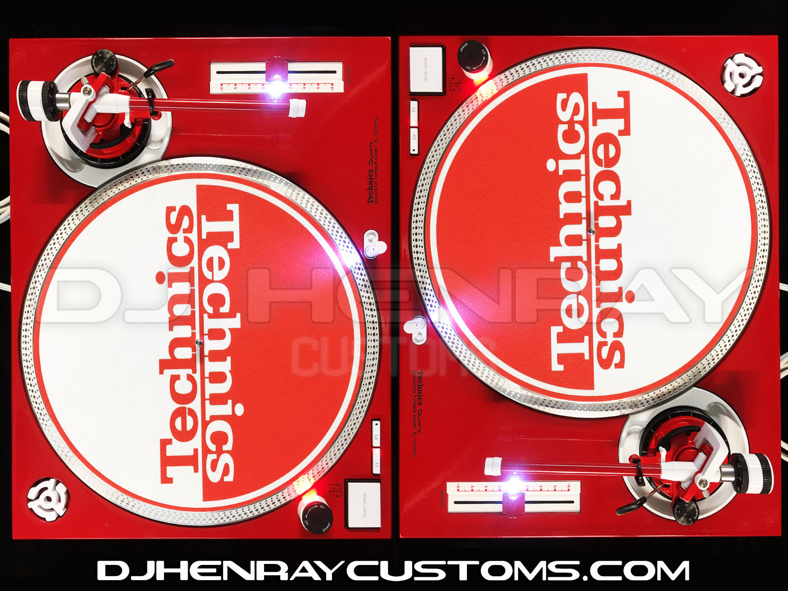 2 custom red & white Technics SL 1200 mk2's with white/red leds & DHC ...