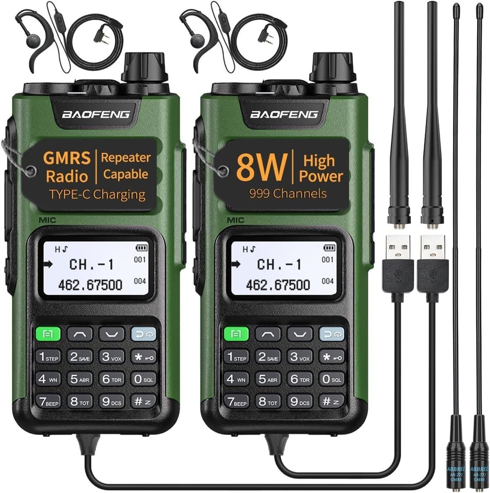 GMRS Radio Handheld Long Range GM-15 Pro 8W Walkie Talkie with Earpiece ...