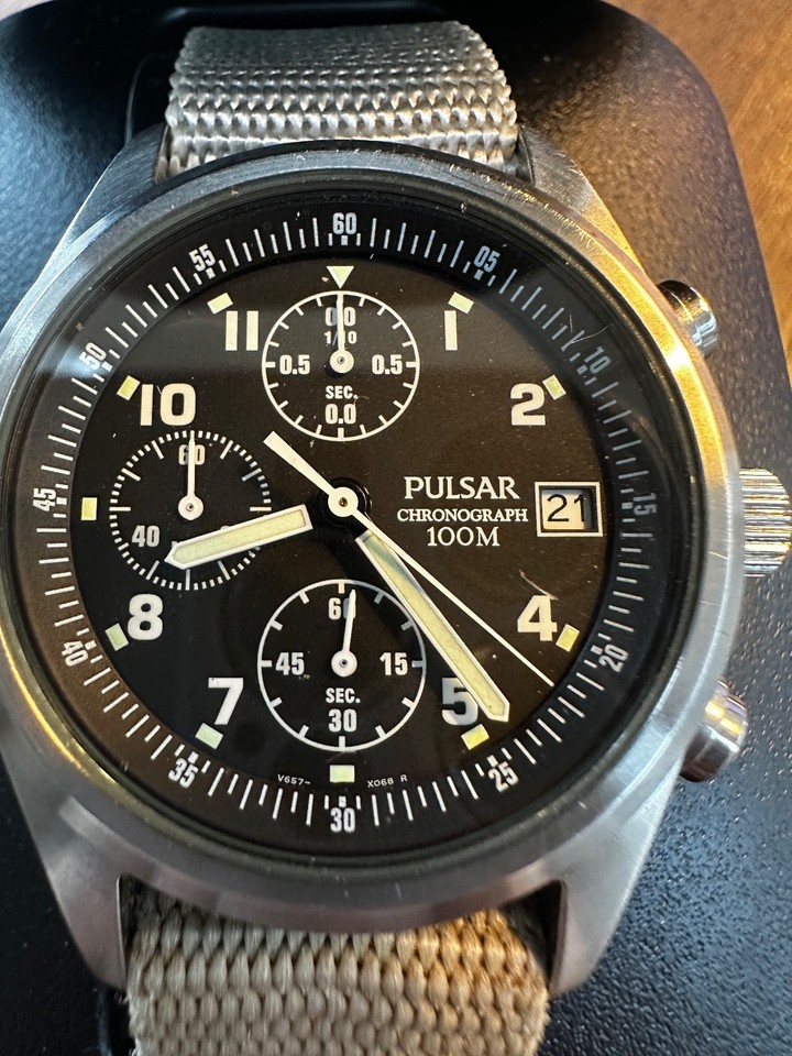 Pulsar Chronograph 100M. V657-X063. Civilian version of RAF Chronograph ...
