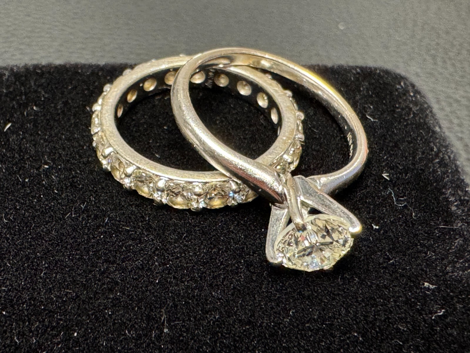 Firestar round 1 ct Diamond Engagement Ring Size 4.5 w/ Studded Wedding ...