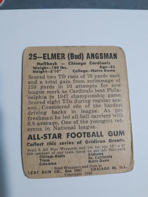 1948 Leaf - #25 Elmer Angsman (RC) for sale online | eBay