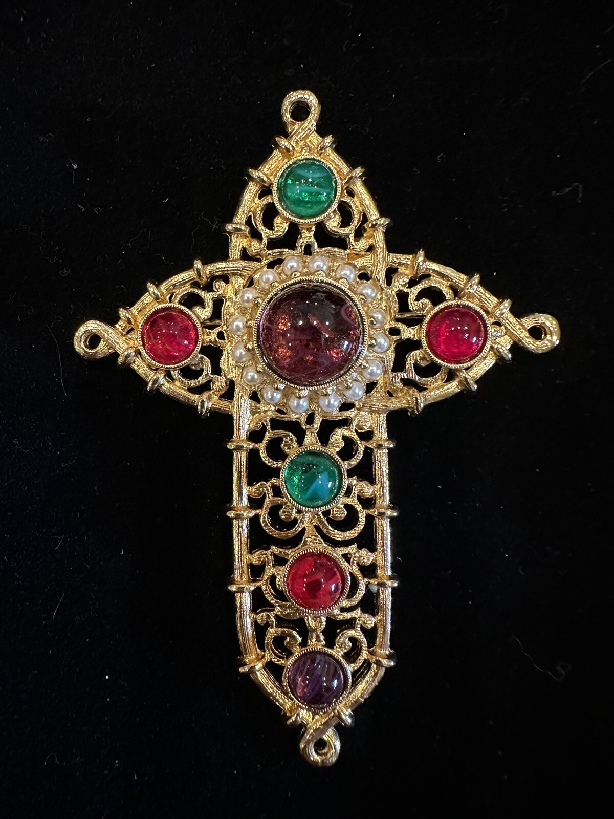 Majestic Vintage Ben-Amun Pearl and Gripoix Cabochons Cross Brooch | eBay