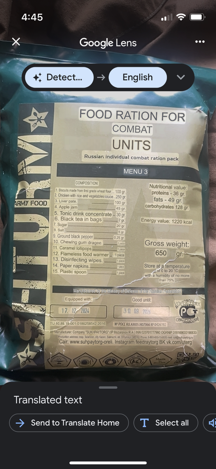 Russian Army Individual Combat Food Ration #3 SHTURM Military MRE In US ...