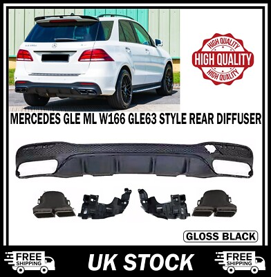 FOR MERCEDES GLE ML W166 AMG GLE63 STYLE REAR DIFFUSER VALANCE & BLACK ...