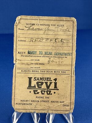 Vintage 1920s Samuel Levi Co. Charge Account Card Portsmouth Ohio Store ...