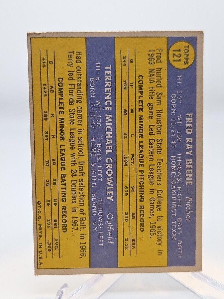 1970 Topps Baseball Rookie Stars Fred Beene Terry Crowley Baltimore ...
