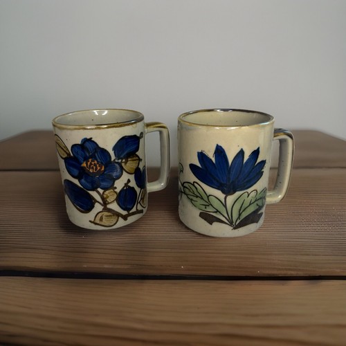 Vintage 2 Otagiri Japan Gray Stoneware Coffee Mugs Speckled Blue Floral ...
