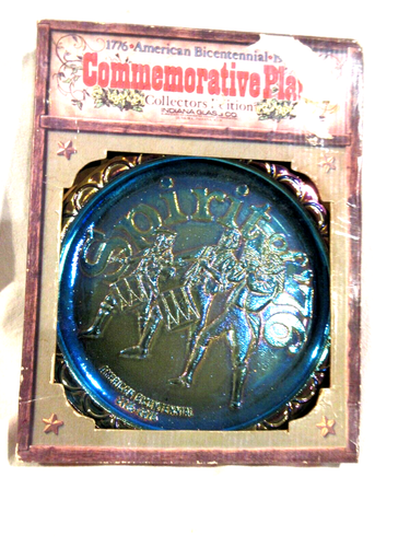 Indiana Blue Carnival Glass Bicentennial Commemorative Plate NIB | eBay