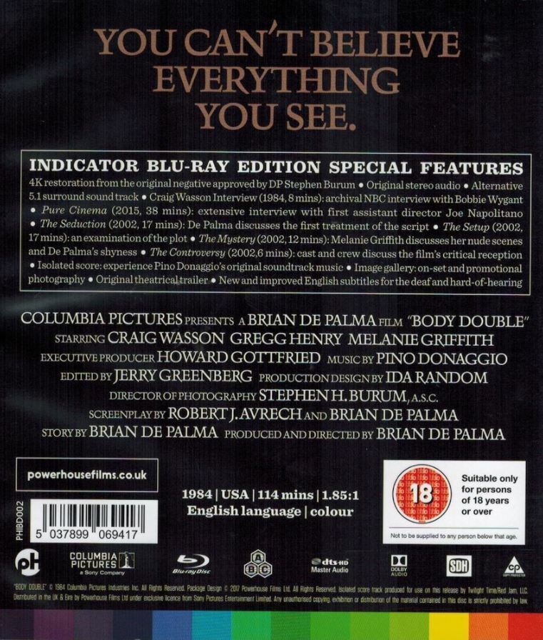 BODY DOUBLE (1984) Melanie Griffith Blu-Ray BRAND NEW Free Shipping | eBay