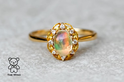Moonlight Fire Opal Yellow Sapphire Diamond Engagement Ring 18K Yellow ...