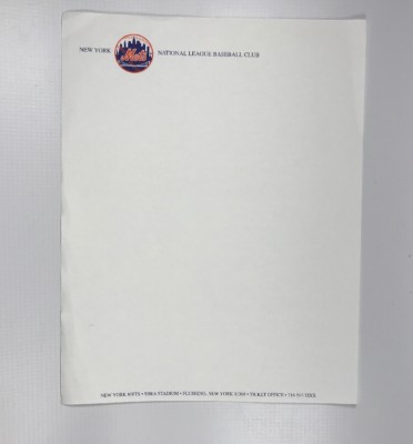 Vintage Shea Stadium NewYork Mets Team Issued Stationary letterhead ...