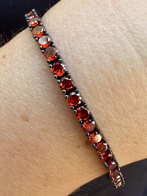 3mm Deep Red CZ Tennis Bracelet Real Iced 925 Sterling Silver Mens ...