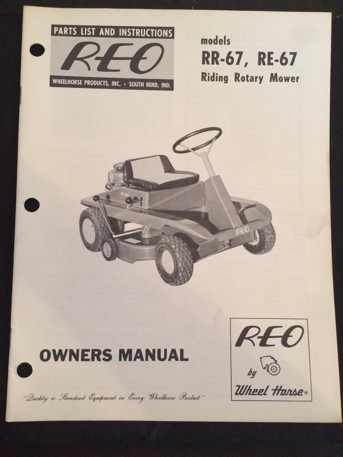 Wheel Horse REO Rotary Mower Model RR-67 & RE-67 Owner's Manual | eBay