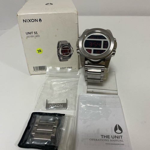 Nixon The Unit SS Digital Watch 1.8" Silver Red Used | eBay