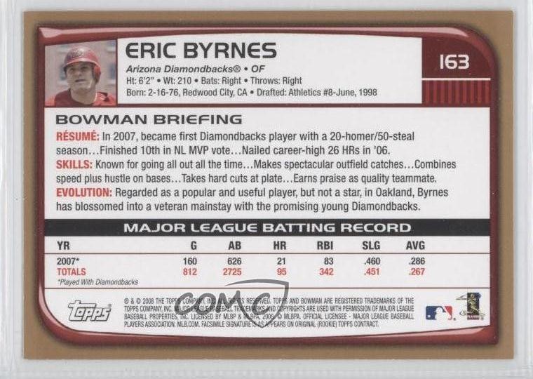 2008 Bowman Gold Eric Byrnes #163 | eBay UK