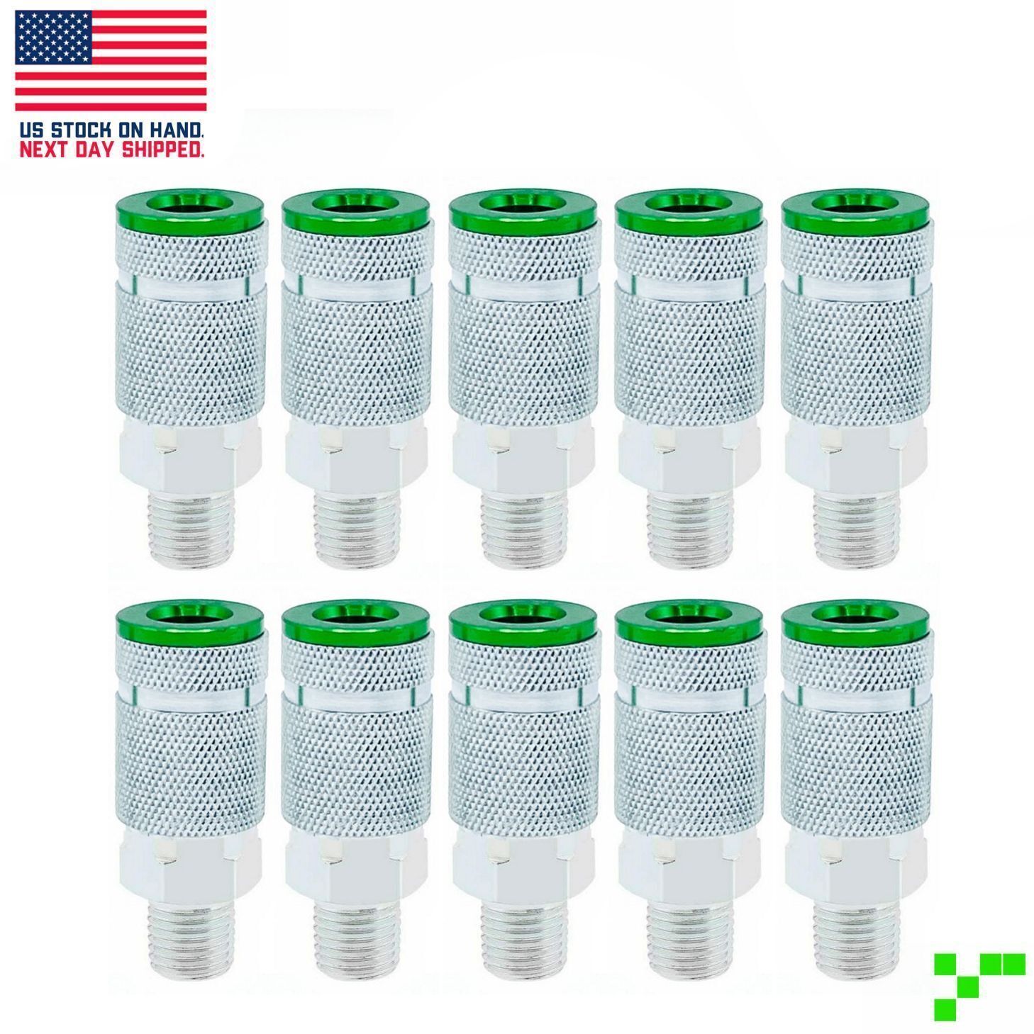 10 Piece A-Style Type-B Coupler Set 1/4" NPT Male Thread Green Color ...