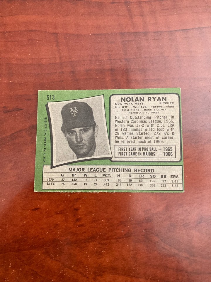 1971 Topps Nolan Ryan #513 Mets EXMT | eBay