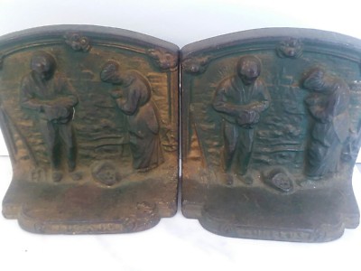 Vintage Cast Iron Angelus Farmers Praying Bookends | eBay