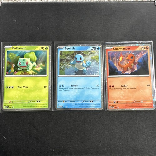 Pokemon 151 Promo Starter Cards Charmander, Squirtle, Bulbasaur Cosmos ...