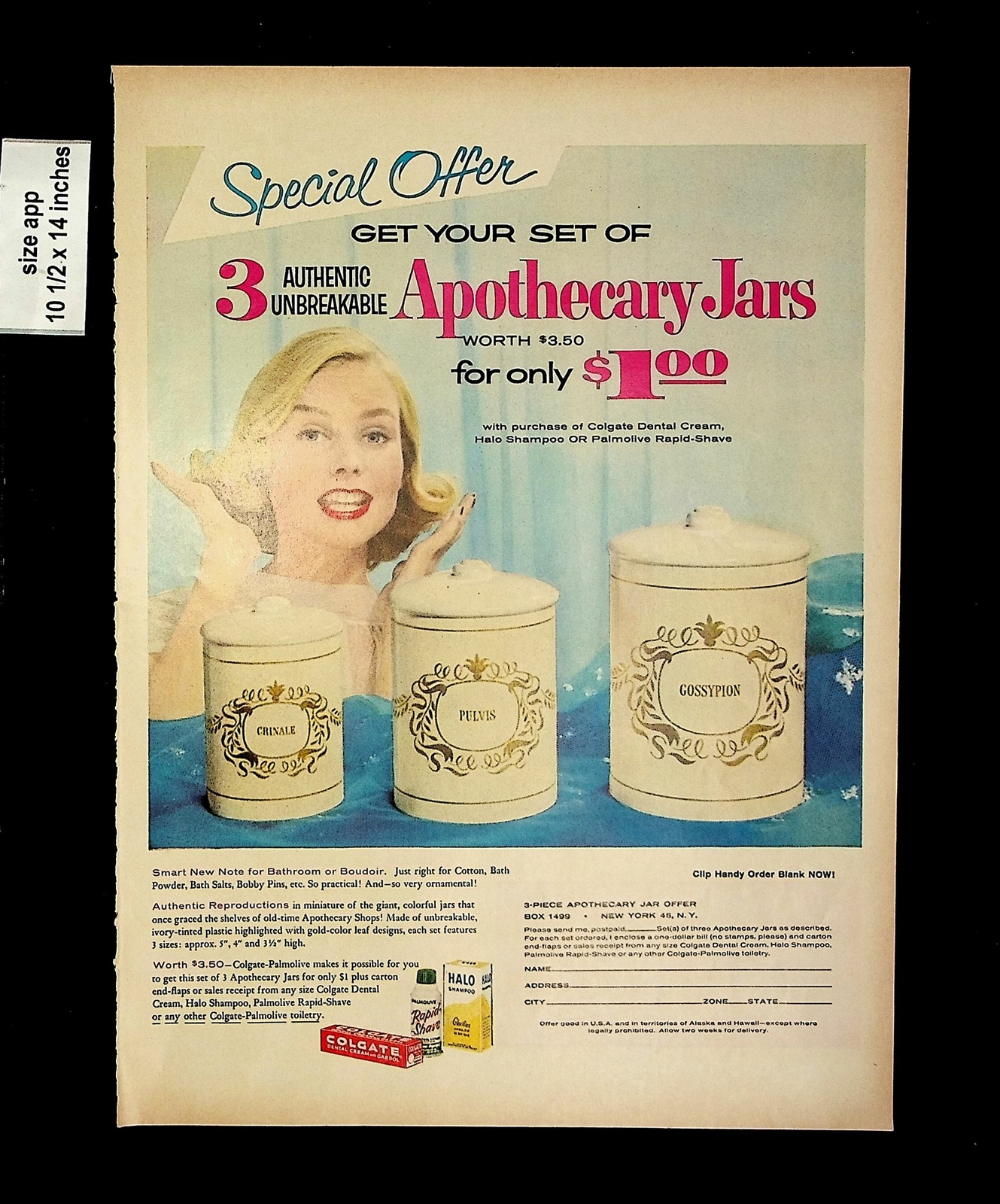 1957 Apothecary Jars Special Offer Colgate Halo Palmolive Vintage Print ...