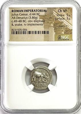 44 BC ROMAN IMPERTORIAL JULIUS CAESAR AR DENARIUS ELEPHANT COIN NGC ...