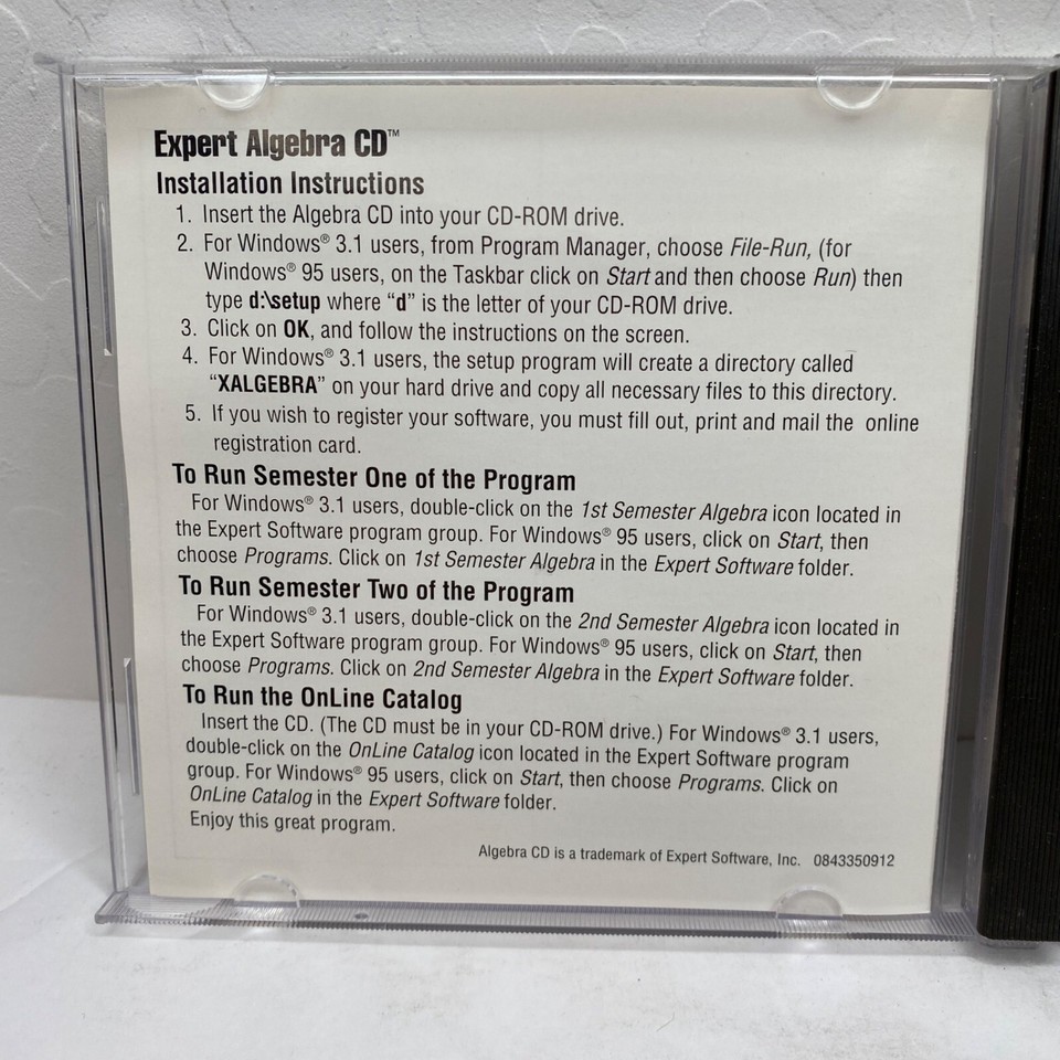 Vintage 1995 Expert Software Algebra Examples CD-ROM Jewel Case Windows 95/3.1 | eBay