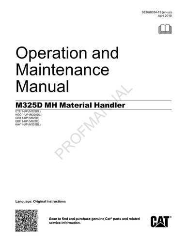 Caterpillar M325D MH Material Handler Operators Maintenance Manual | eBay