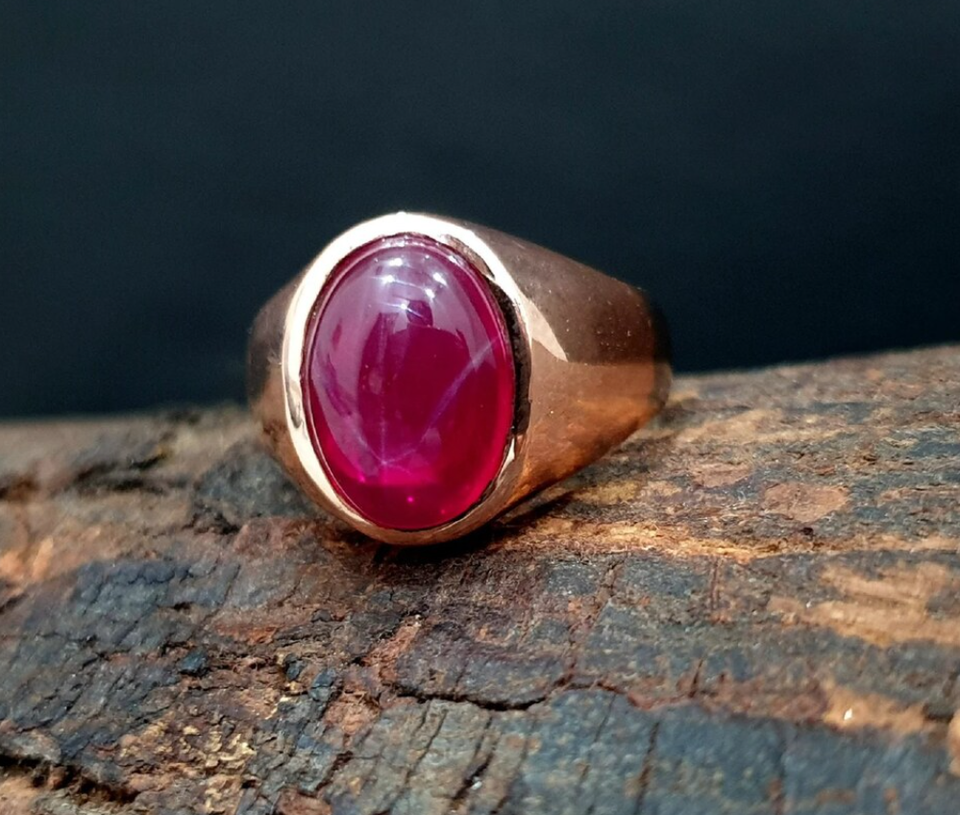 Rose Gold Ruby Ring Cabochon Deep Red Ruby Men's Ring Silver Men's Ruby ...