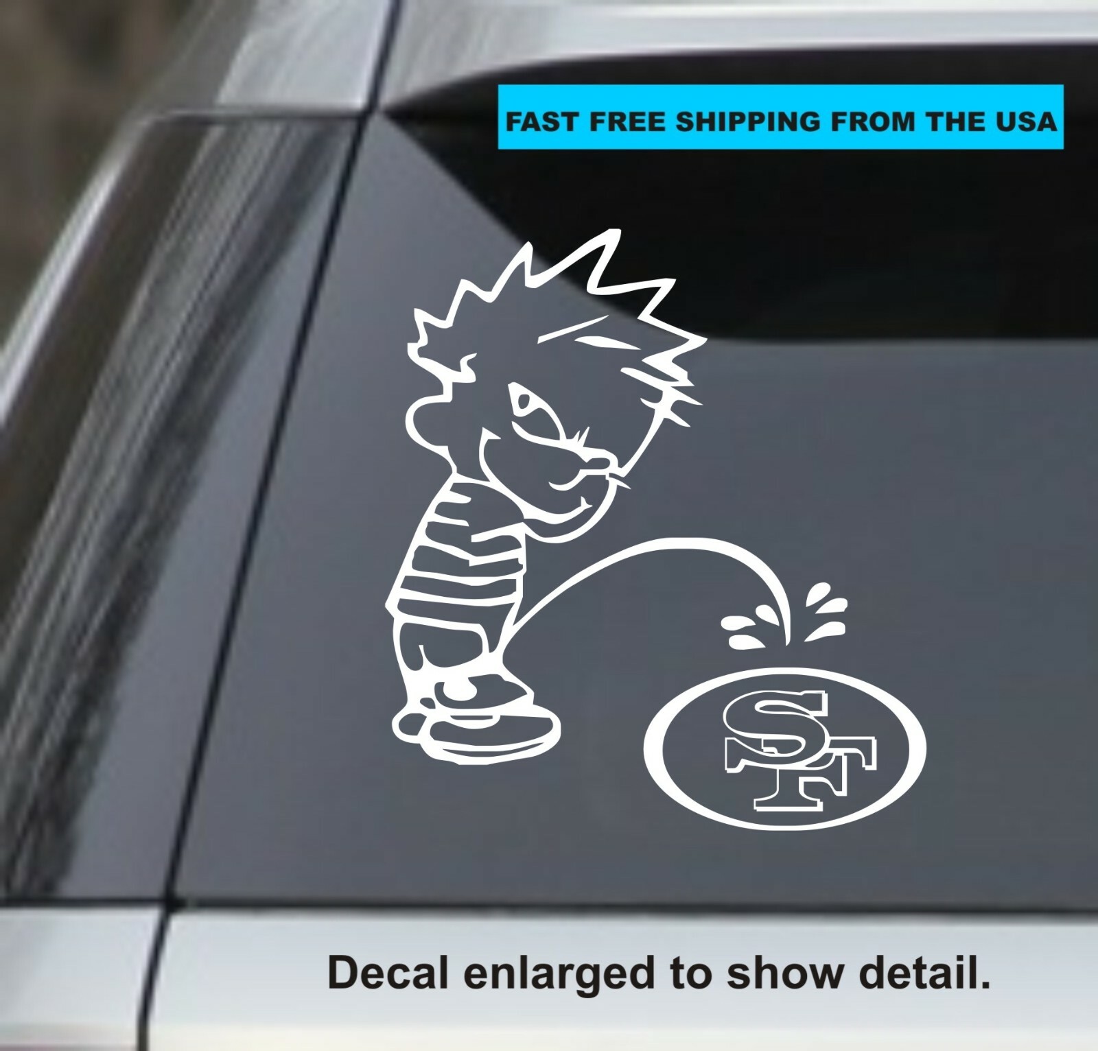 White 5.5" Calvin Peeing on the S.F. 49ers Sticker Decal Window | eBay