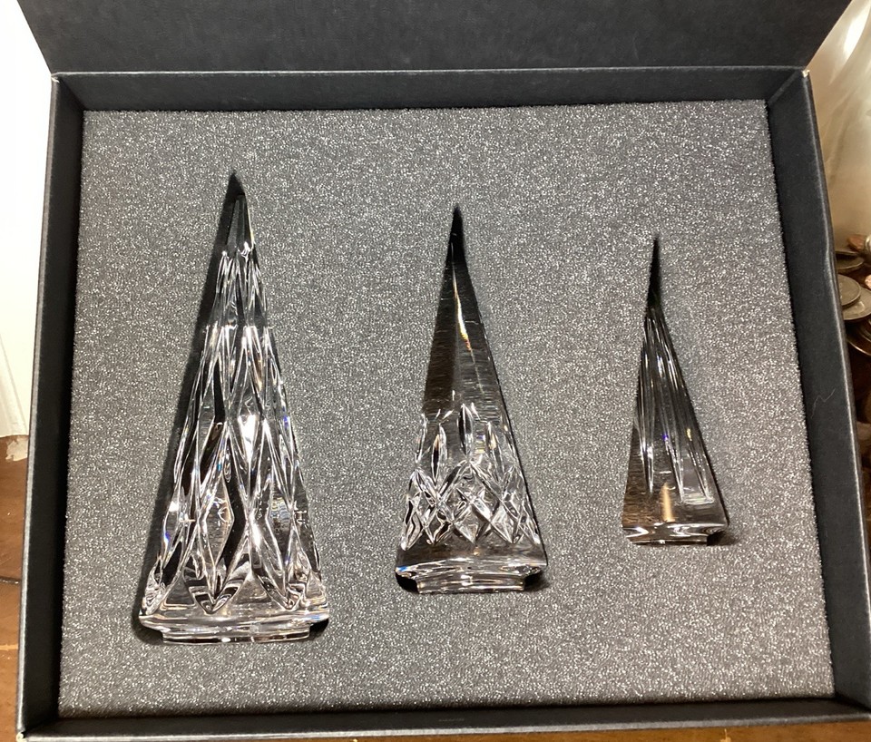 Waterford Crystal (3) STANDING CHRISTMAS TREE SET - Figurine SCULPTURES ...