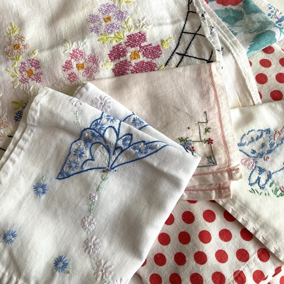 Vintage Mixed Linens Lot, Cutter Embroidered Crochet Cotton Runners ...