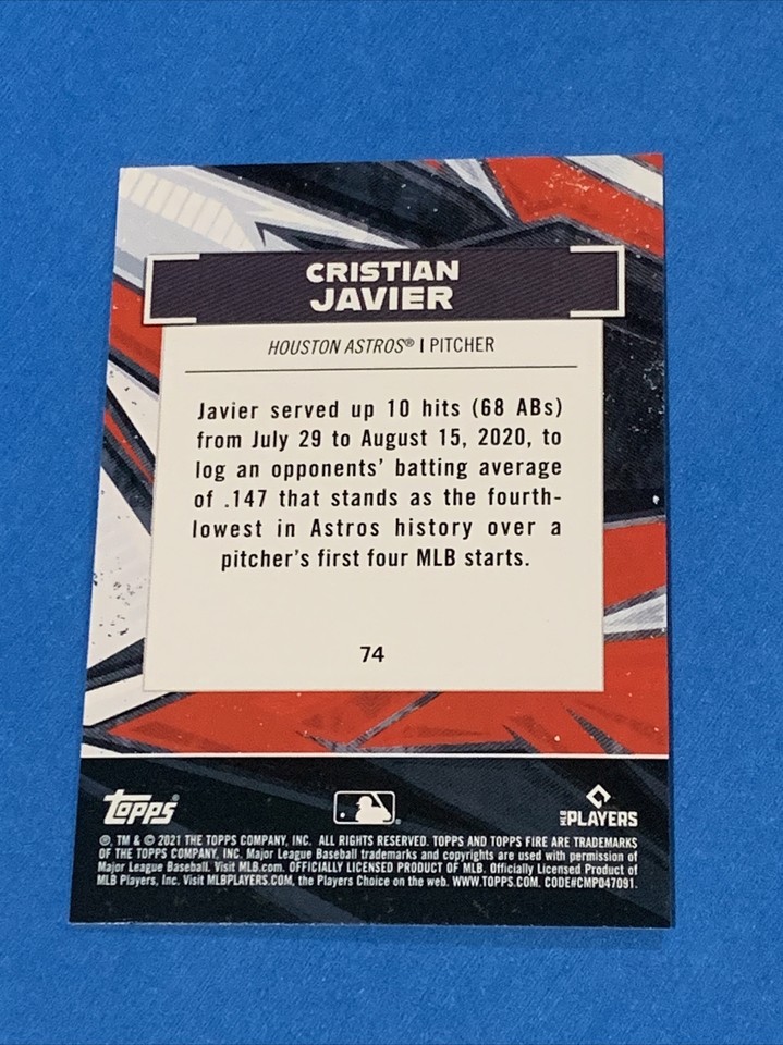 2021 Topps Fire Cristian Javier Rookie Red Flame SP #74 Houston Astros ...