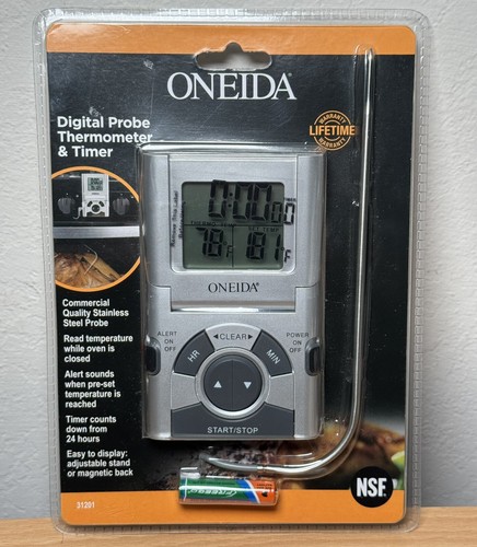Oneida Digital Probe Cooking Thermometer & Timer Silver/Grey Model ...