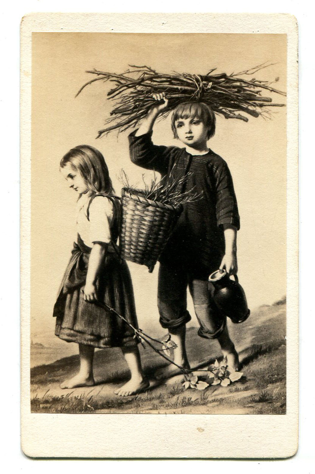 CHILDREN GATHERING STICKS. CDV OF ARTWORK. | eBay