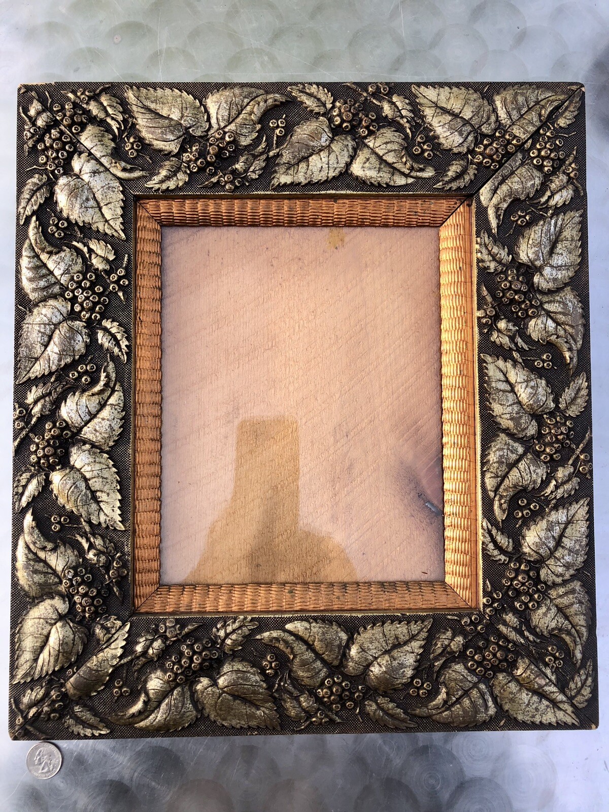 1800’s Picture Frame Silver & Gold Berry & Leaf glass = 8”x 10” frame ...